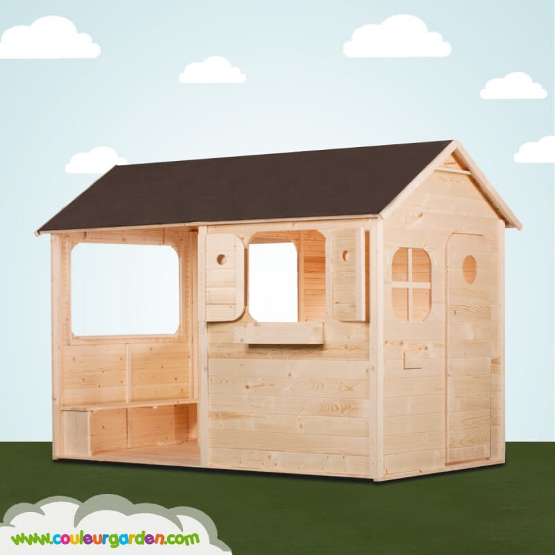 Cabane enfant - Maison enfant patio avec plancher et grande terrasse ...