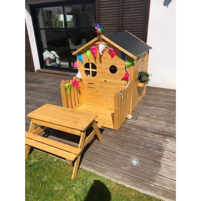 Cabane enfant - Maison de jardin en bois naturel avec terrasse ...