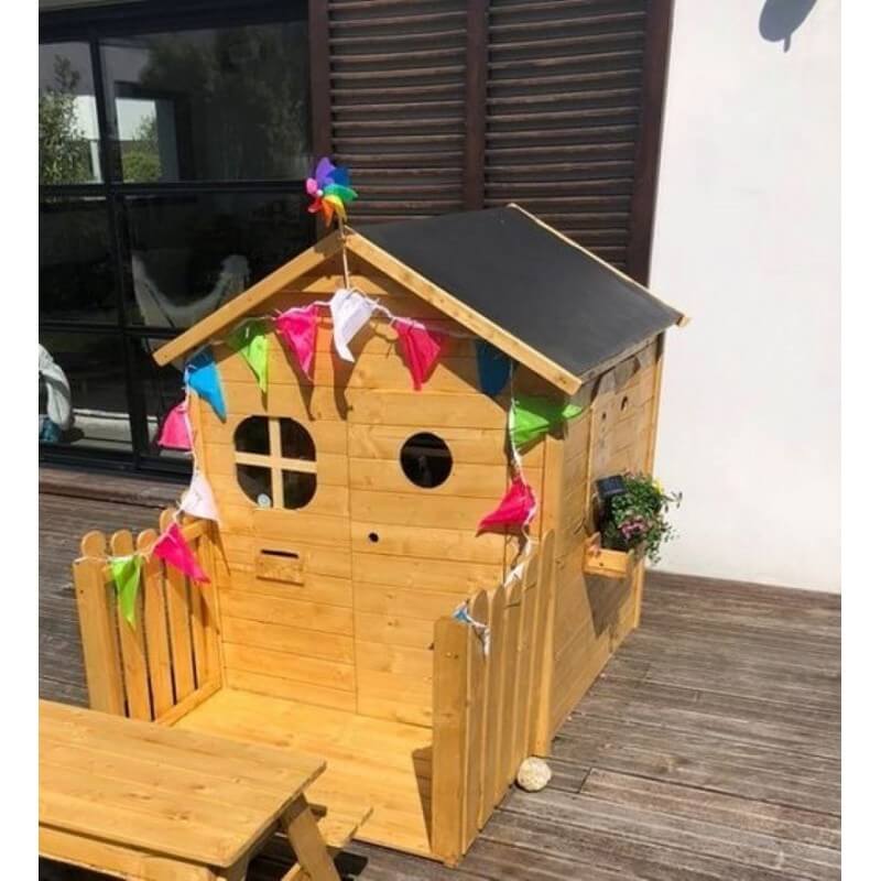 Cabane enfant - Maison de jardin en bois naturel avec terrasse ...
